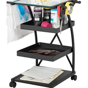 SD Studio Designs Modern Triflex Mobile Storage Taboret for Arts and Crafts, Charcoal Black/Clear Glass