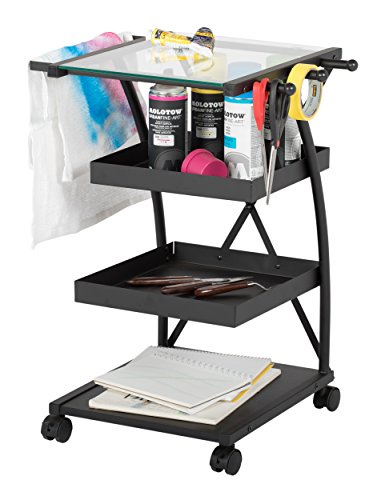 SD Studio Designs Modern Triflex Mobile Storage Taboret for Arts and Crafts, Charcoal Black/Clear Glass