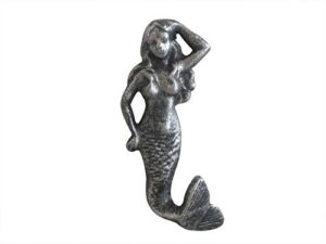 handcrafted nautical decor antique silver cast iron mermaid hook 6" - mermaid decoration - decorative wall