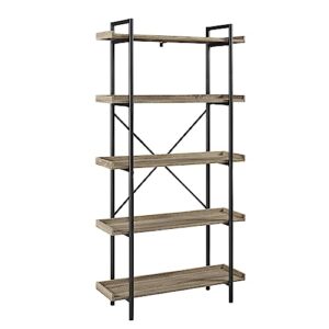 walker edison 5 shelf industrial wood metal bookcase tall bookshelf storage home office, 68 inch, driftwood