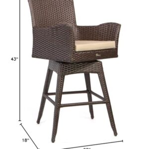 Barton 2 Pieces Swivel Bar Stool w/Foot Rest Weather Resistant Fabric Cushion Outdoor Patio Furniture Wicker Rattan