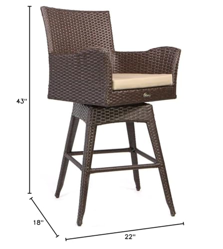 Barton 2 Pieces Swivel Bar Stool w/Foot Rest Weather Resistant Fabric Cushion Outdoor Patio Furniture Wicker Rattan