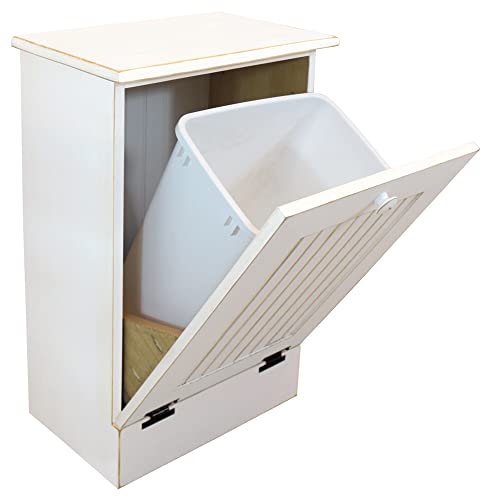 Sawdust City Solid Pine Tilt Out Trash Bin Holder (Old - Cottage White)