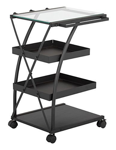 SD Studio Designs Modern Triflex Mobile Storage Taboret for Arts and Crafts, Charcoal Black/Clear Glass