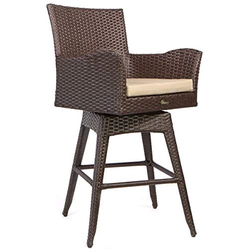 Barton 2 Pieces Swivel Bar Stool w/Foot Rest Weather Resistant Fabric Cushion Outdoor Patio Furniture Wicker Rattan