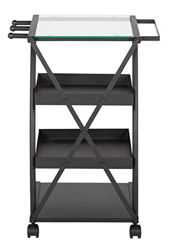 SD Studio Designs Modern Triflex Mobile Storage Taboret for Arts and Crafts, Charcoal Black/Clear Glass