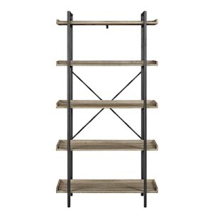 Walker Edison 5 Shelf Industrial Wood Metal Bookcase Tall Bookshelf Storage Home Office, 68 Inch, Driftwood