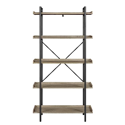 Walker Edison 5 Shelf Industrial Wood Metal Bookcase Tall Bookshelf Storage Home Office, 68 Inch, Driftwood