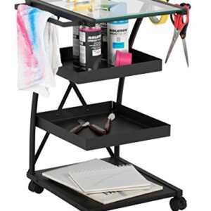 SD Studio Designs Modern Triflex Mobile Storage Taboret for Arts and Crafts, Charcoal Black/Clear Glass