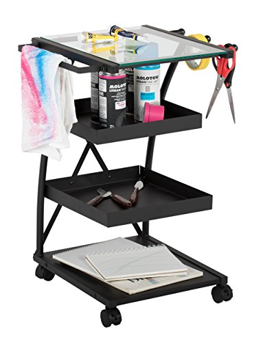 SD Studio Designs Modern Triflex Mobile Storage Taboret for Arts and Crafts, Charcoal Black/Clear Glass