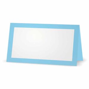 light blue place cards - flat or tent style - 10 or 50 pack - white blank front solid color border placement table name dinner seat stationery party supplies occasion event holiday (10, tent style)