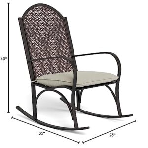 Tortuga Outdoor Metal Garden Rocking Chair with Cushion, Oiled Copper Color Sofas, Twin, Black