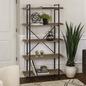 Walker Edison 5 Shelf Industrial Wood Metal Bookcase Tall Bookshelf Storage Home Office, 68 Inch, Driftwood