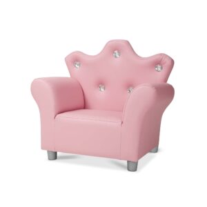 melissa & doug pink faux leather child’s crown-back armchair (kid’s furniture) - princess chair for toddlers, children's furniture, pink chair for kids