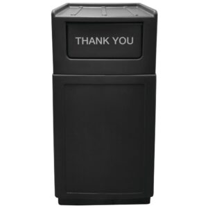 hubert restaurant trash receptacle with lid, 39 gal - 21 1/2" l x 14 1/2" w x 49" h