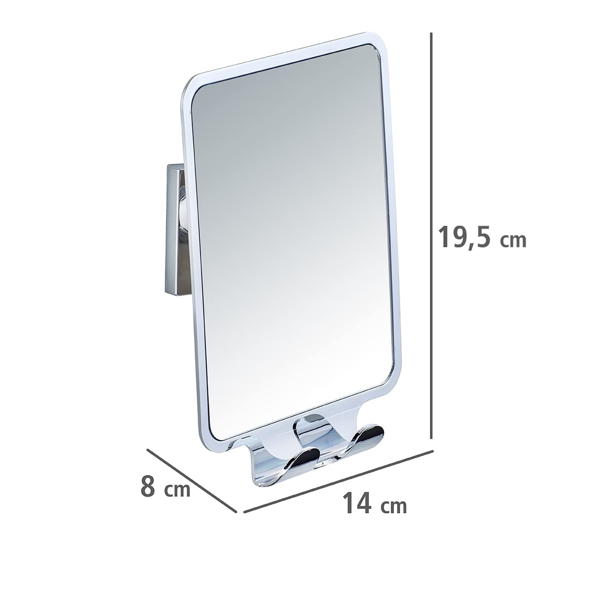 WENKO 22693100 Vacuum-Loc® Cosmetic Mirror Quadro, Acrylonitrile-Butadiene-Styrene (ABS), 14 x 19.5 x 8 cm, Shiny