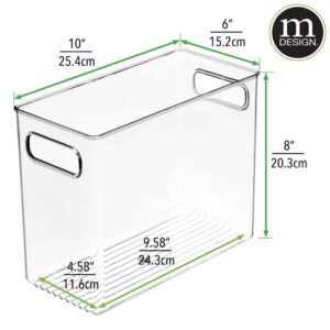 mDesign Plastic Tall Food Storage Organization Container Bin with Handles for Kitchen, Pantry, Cabinet, Fridge/Freezer, Countertop - Organizer for Snacks/Appliances, Ligne Collection, Clear