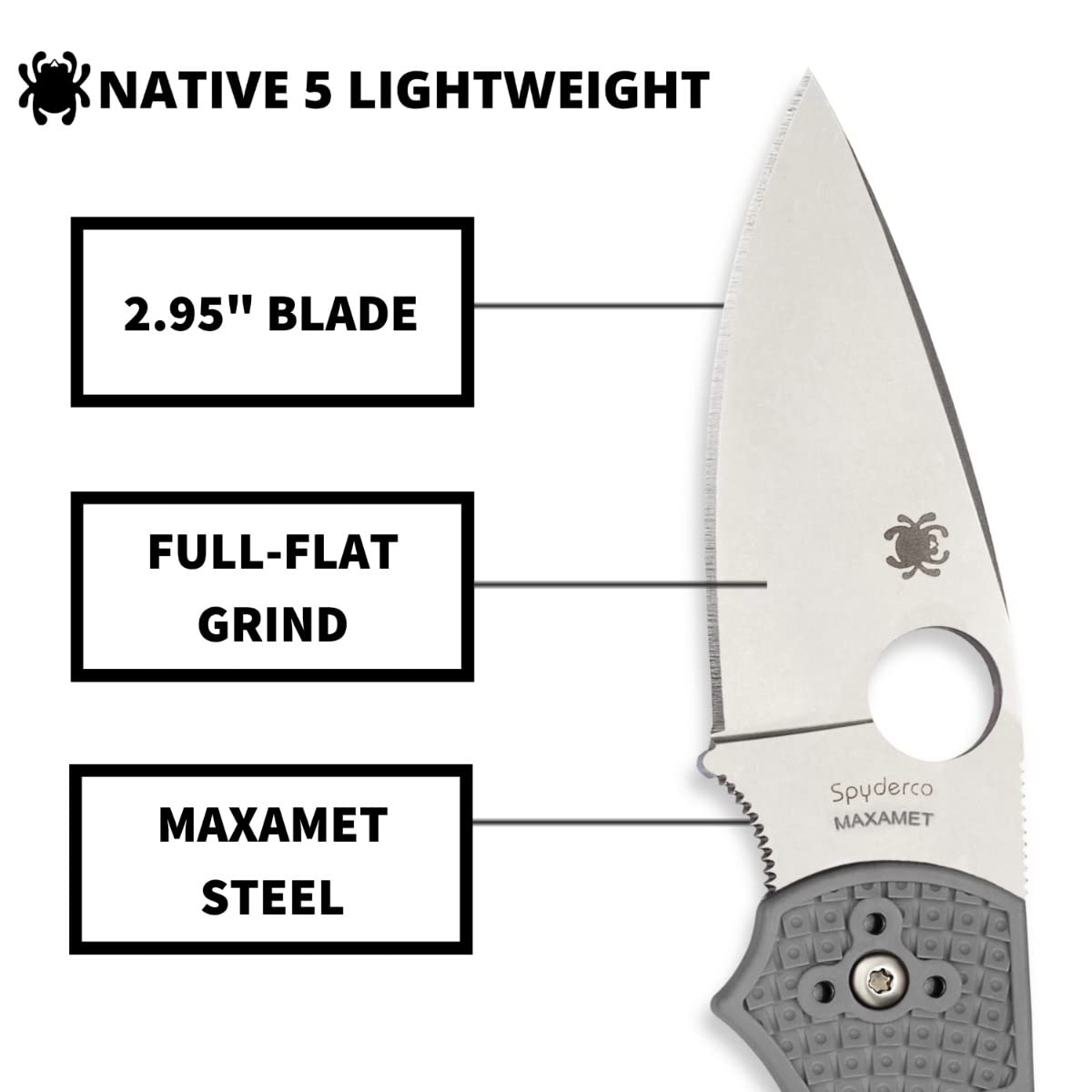 Spyderco Native 5 Signature Knife with 2.95" Maxamet Steel Blade and Gray FRN Handle - PlainEdge - C41PGY5