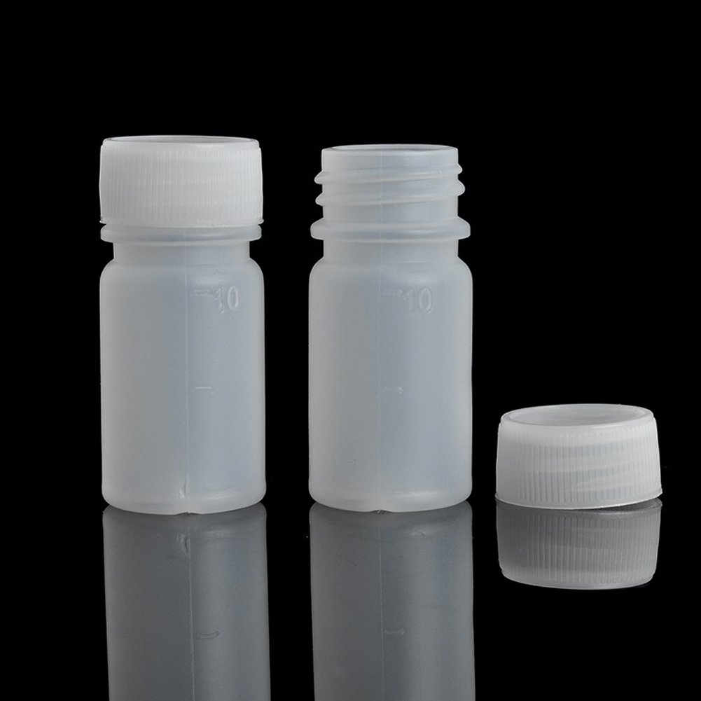 Bezall 100Pcs 10ml PE Plastic Empty Small Mouth Graduated Lab Chemical Container Reagent Bottle Sample Sealing Liquid Medicine Bottles