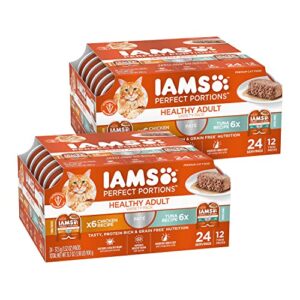 iams perfect portions healthy adult wet cat food with chicken and tuna recipe variety pack, easy peel twin-pack trays, pack of 24 (48 total servings)