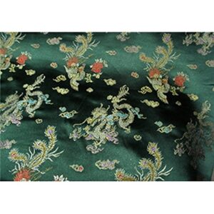 chinese faux silk dragon peacock brocade satin fabric sold by the yard (hunter green)