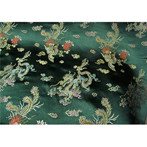 Chinese Faux Silk Dragon Peacock Brocade Satin Fabric Sold by The Yard (Hunter Green)