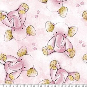 elephant love pink anti-pill premium fleece fabric by the yard