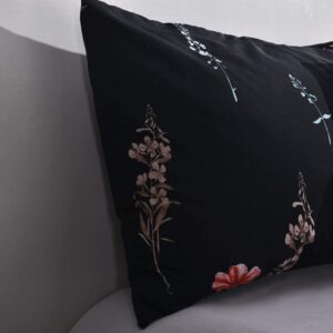 Leadtimes Floral Duvet Cover Queen Black Boho Bedding Flowers Cooling Soft Comforter Cover Set with 90X90 Duvet Cover and 2 Pillowcases (Queen, Style8)