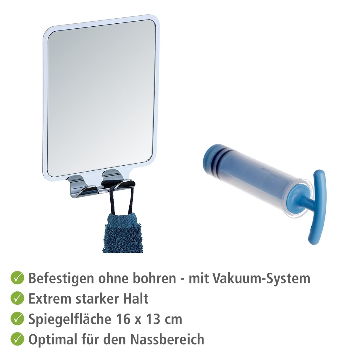 WENKO 22693100 Vacuum-Loc® Cosmetic Mirror Quadro, Acrylonitrile-Butadiene-Styrene (ABS), 14 x 19.5 x 8 cm, Shiny