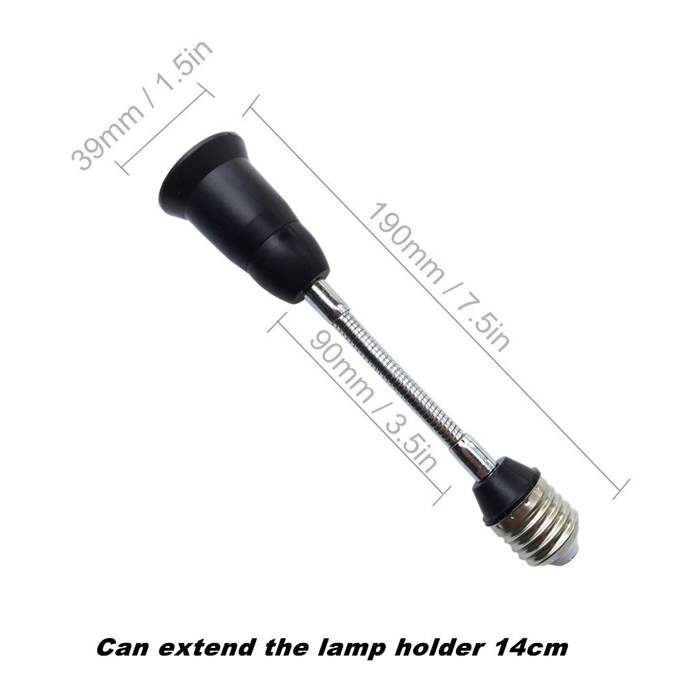 DZYDZR 3pcs 19cm Long Flexible Goose Neck Bulb Extender E27 to E27 LED Socket Extender E26 to E26 Black (7.5IN)