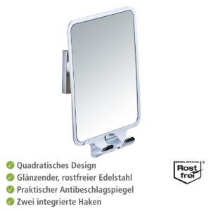 WENKO 22693100 Vacuum-Loc® Cosmetic Mirror Quadro, Acrylonitrile-Butadiene-Styrene (ABS), 14 x 19.5 x 8 cm, Shiny