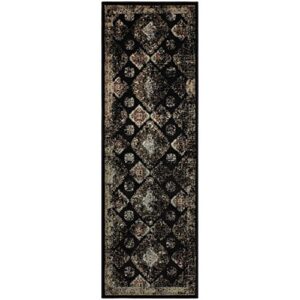 superior mayfair collection area rug, 8mm pile height with jute backing, vintage distressed medallion pattern, fashionable and affordable woven rugs - 2'7" x 8' runner, black