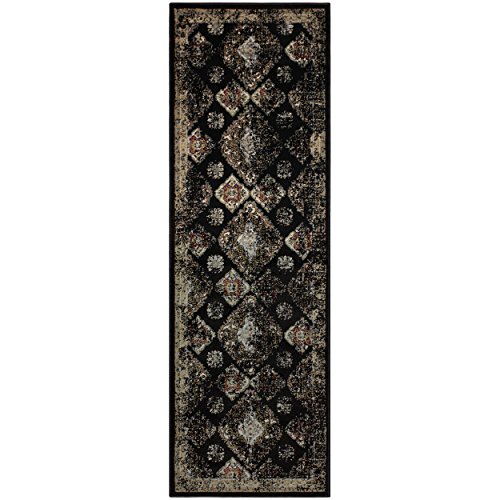 Superior Mayfair Collection Area Rug, 8mm Pile Height with Jute Backing, Vintage Distressed Medallion Pattern, Fashionable and Affordable Woven Rugs - 2'7" x 8' Runner, Black