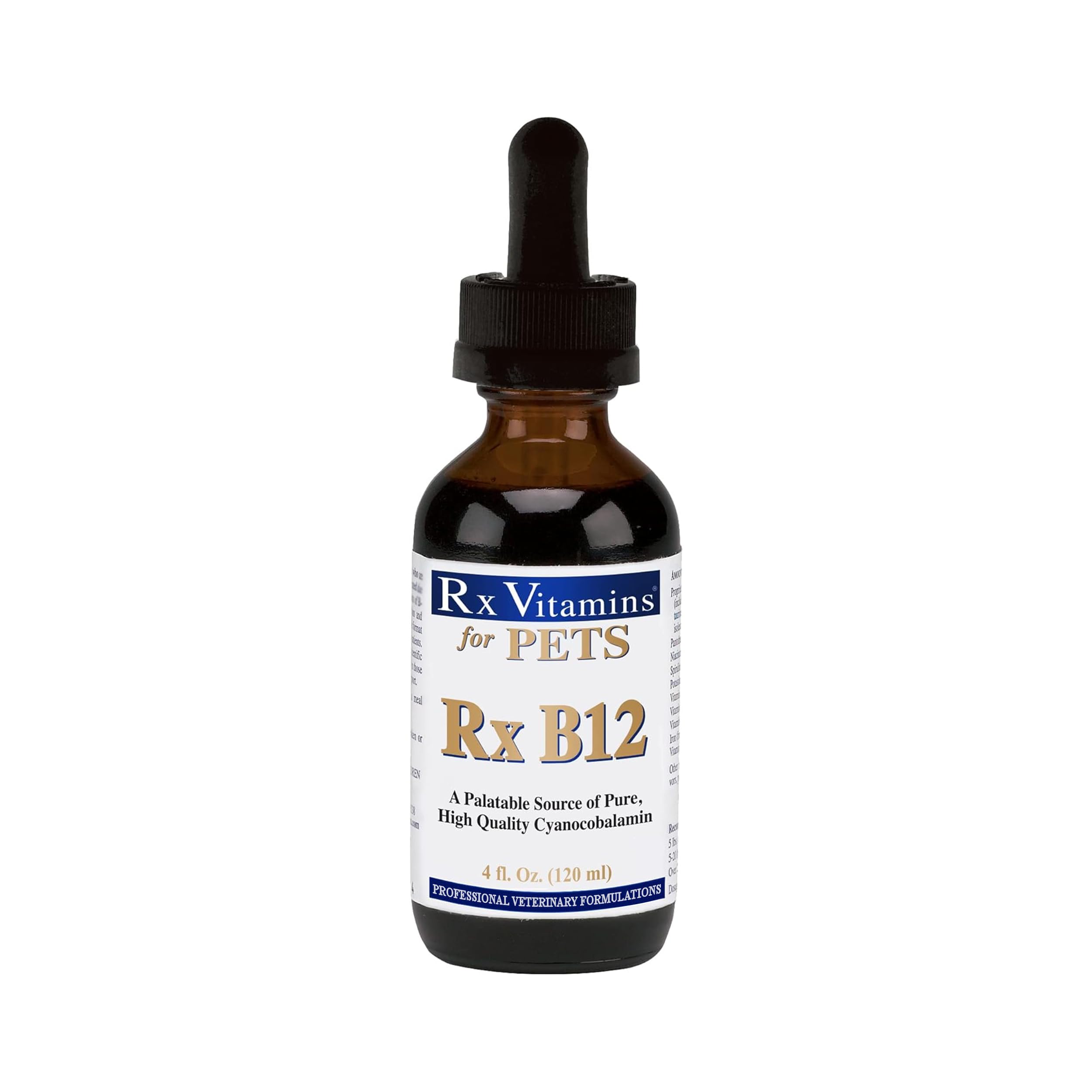 Rx Vitamins Rx B12 for Dogs & Cats - Vitamin B12 Liquid Supplement for Pets - Dog Vitamins for Small & Large Breed - Cat Health Supplies - 4 oz.