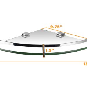 Mount-It! Glass Corner Shelf for Shower&Bathroom, Wall Mounted with Chrome Rail & 8mm Tempered Glass, 9.75 Inch