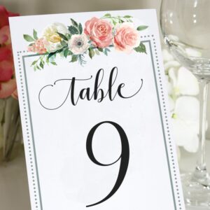 Darling Souvenir Calligraphy 1-40 Floral Table Numbers Wedding Reception Decor Table Cards (4x6 Inches)