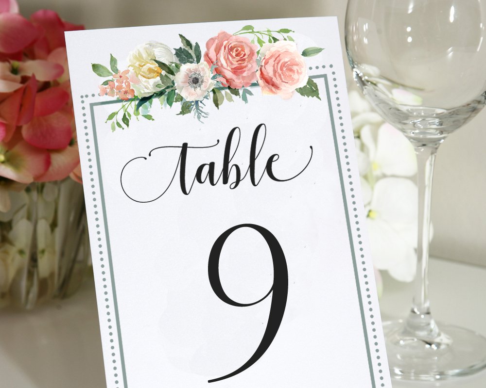 Darling Souvenir Calligraphy 1-40 Floral Table Numbers Wedding Reception Decor Table Cards (4x6 Inches)