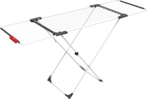 vileda extendable clothes, foldable airer with wheels, aluminium resin, white, 5.2 x 60.5 x 131.5 cm