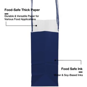 12 Counts Food Safe Premium Paper and Ink Small 8.5” X 5.25”, Vivid Colored Kraft Bag with Colored Sturdy Handle, Perfect for Goodie Favor DIY Bag, Environmentally Safe (Small, Navy)