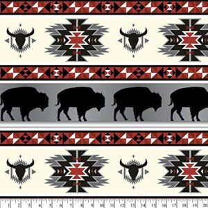 tribal buffalo roam anti-pill premium fleece fabric by the yard