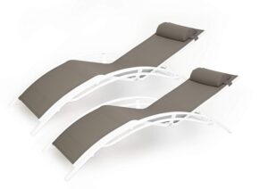 kozyard kozylounge elegant patio reclining adjustable chaise lounge aluminum and textilene sunbathing chair for all weather with headrest (2 pack), kd,very light, (taupe)