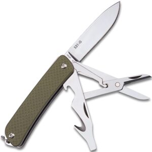 ruike keychain small pocket knife,folding 6 in 1 multitool,12c27 steel stainless,g10 handle,mini edc tactical camping army tac survival hunting gear,key compact scissors,screwdriver,bottle opener tool