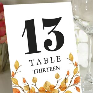 Darling Souvenir, Autumn Theme 1-12 Table Numbers Fall Wedding Reception Decor Table Cards (4x6 Inches)