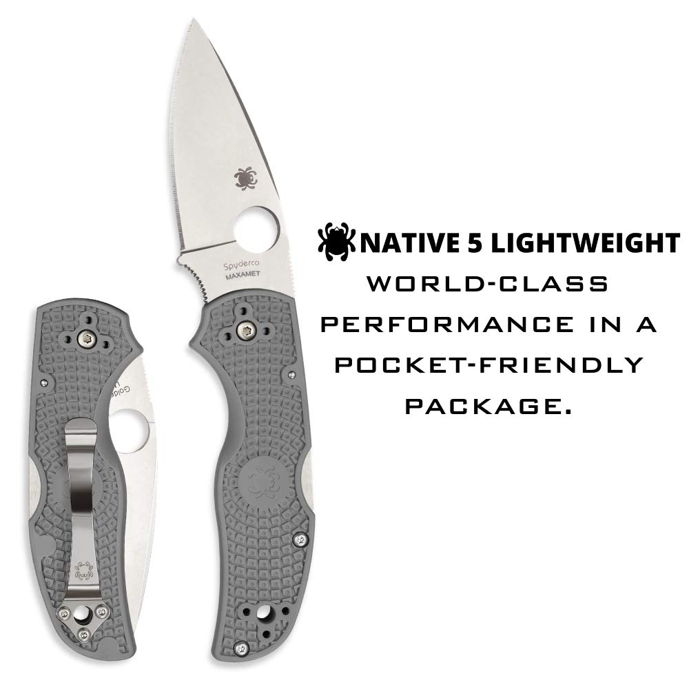 Spyderco Native 5 Signature Knife with 2.95" Maxamet Steel Blade and Gray FRN Handle - PlainEdge - C41PGY5