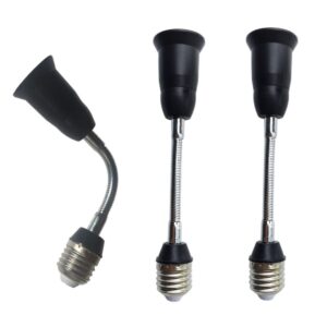 dzydzr 3pcs 19cm long flexible goose neck bulb extender e27 to e27 led socket extender e26 to e26 black (7.5in)