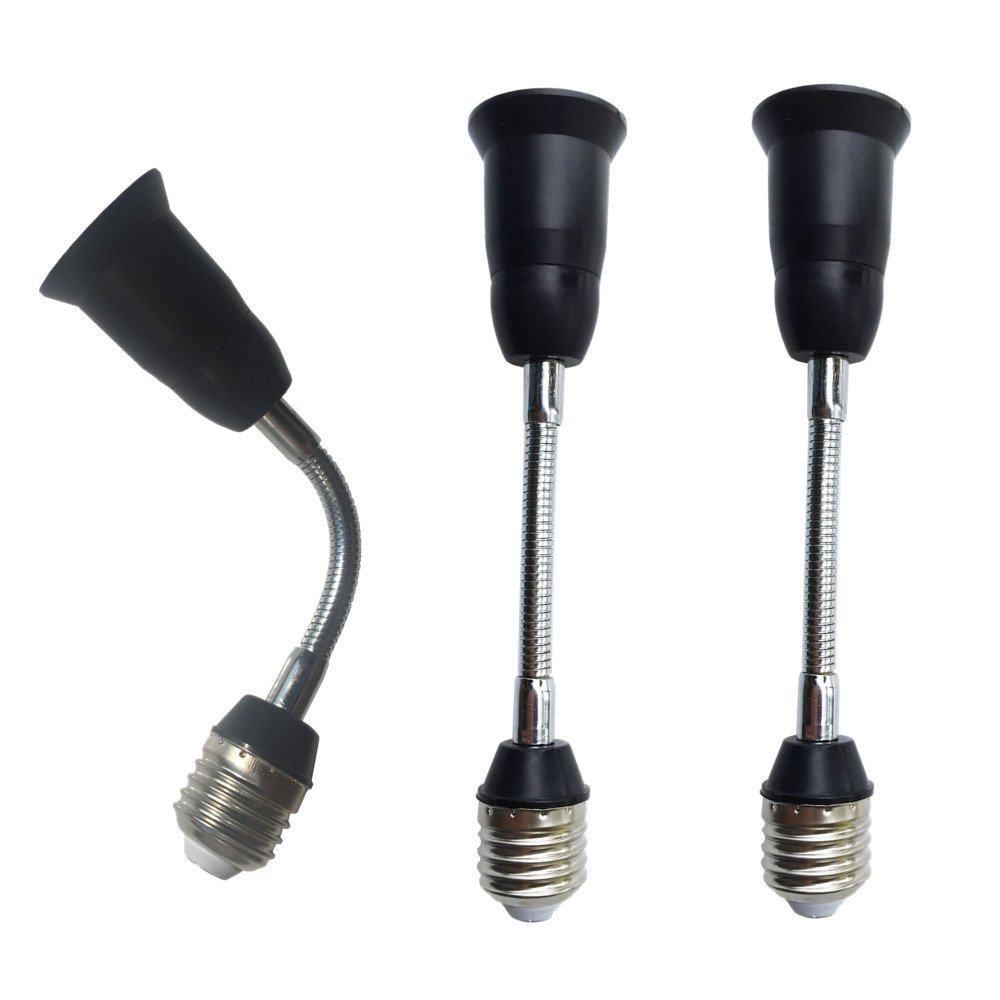 DZYDZR 3pcs 19cm Long Flexible Goose Neck Bulb Extender E27 to E27 LED Socket Extender E26 to E26 Black (7.5IN)