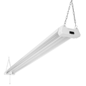 maxxima 4 ft. utility led shop light fixture, 40w, linkable, clear lens 5000k daylight 4800 lumens plug in pull chain led garage light energy star