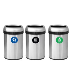 itouchless trash stickers premium vinyl decals for trash can; 3" round waterproof, reusable (set of 3); indoor/outdoor