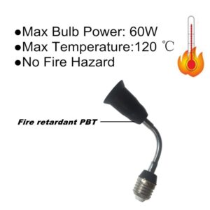 DZYDZR 3pcs 19cm Long Flexible Goose Neck Bulb Extender E27 to E27 LED Socket Extender E26 to E26 Black (7.5IN)