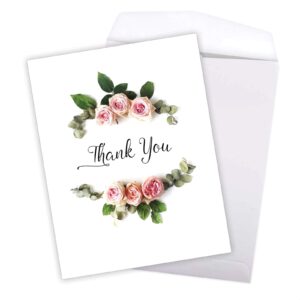 NobleWorks - Beautiful Thank You Card with Envelope (XL 8.25 x 9.75 Inch), Appreciation Greeting Card with Fancy Floral, All Occasion Thank You Notecard - Elegant Flowers J4175ATYG